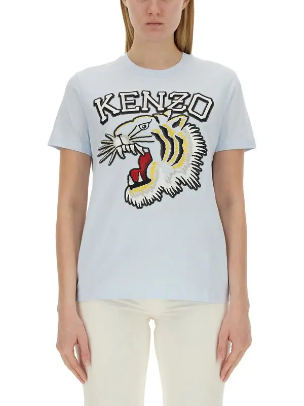 Kenzo T-shirt With Tiger Embroidery - Azure