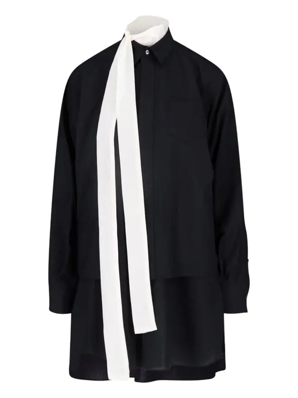 Sacai Loewe Paula's Ibiza Mini Shirt Dress With Embroidered Anagram Logo - Black