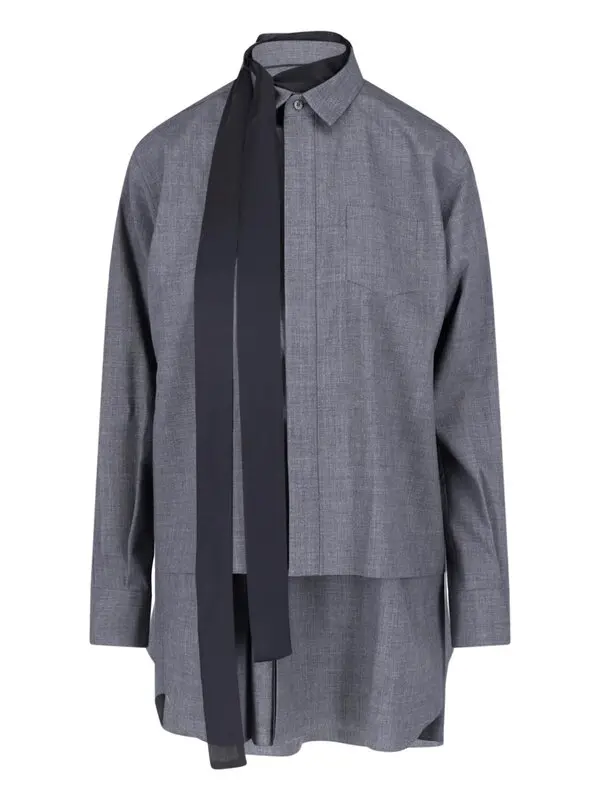 Sacai Loewe Paula's Ibiza Mini Shirt Dress With Embroidered Anagram Logo - Gray