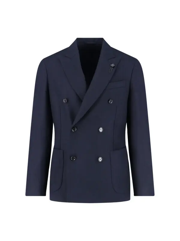 LARDINI Double-breasted Blazer In Wool And Cashmere Blend
