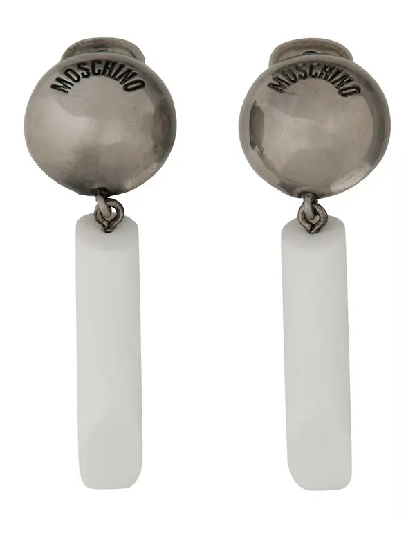 Moschino Logo Earrings - White