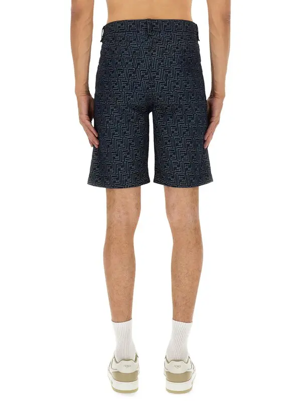Fendi Ff Jacquard Denim Shorts - Blue