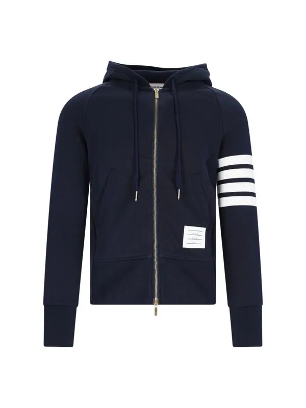 Thom Browne Zipped Hoodie With 4-bar - Blue