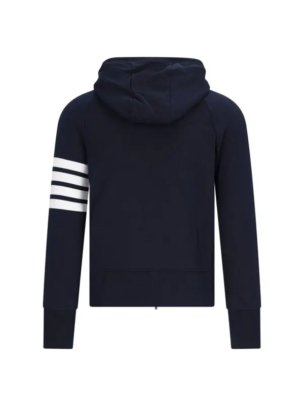 Thom Browne Zipped Hoodie With 4-bar - Blue