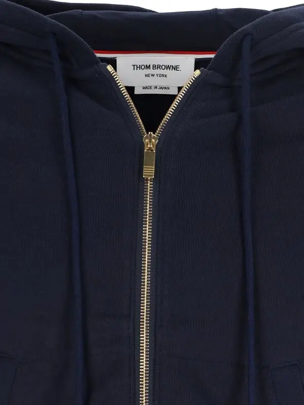 Thom Browne Zipped Hoodie With 4-bar - Blue