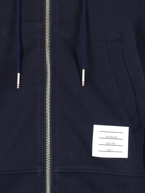 Thom Browne Zipped Hoodie With 4-bar - Blue