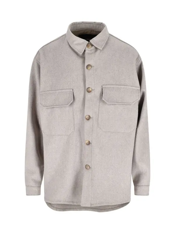 WHITE SAND Wool Blend Shirt - Beige