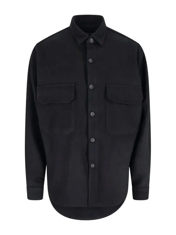 WHITE SAND Wool Blend Shirt - Black