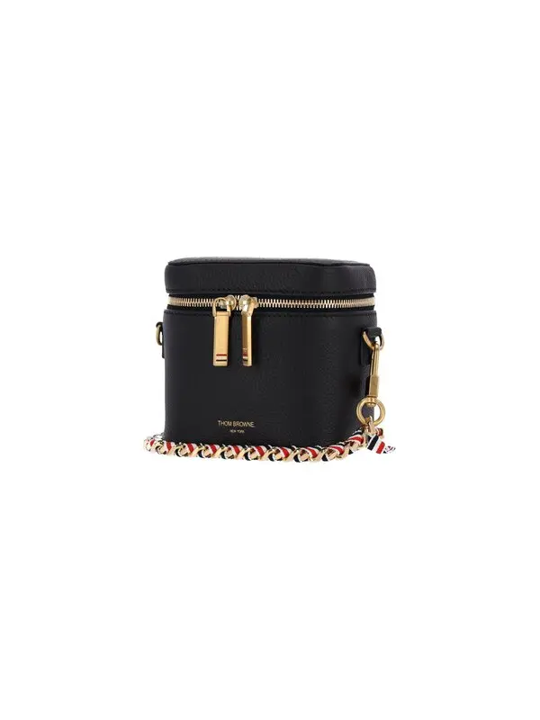 Thom Browne Metallic Leather Pouch With Chain Strap - Black