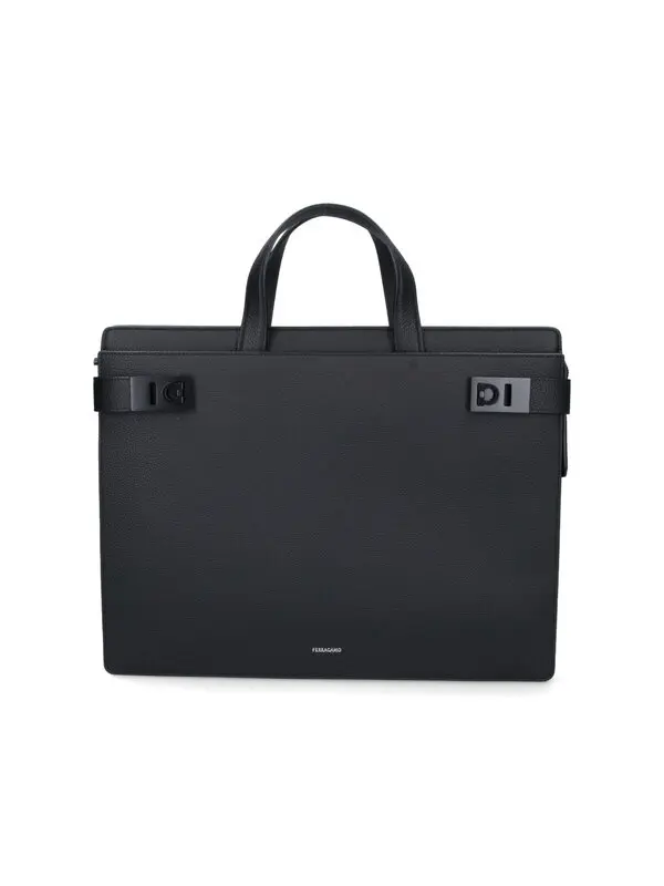 FERRAGAMO Gancini S Work Bag - Black