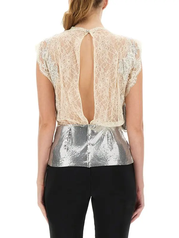 Rabanne Lace And Sequin Top - Silver