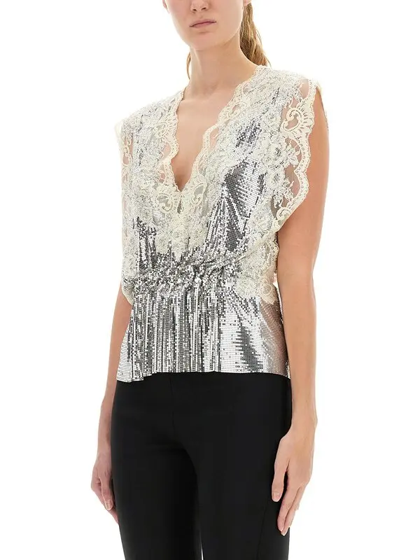 Rabanne Lace And Sequin Top - Silver
