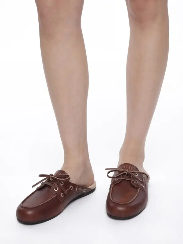 Miu Miu Calf Leather Mules - Brown
