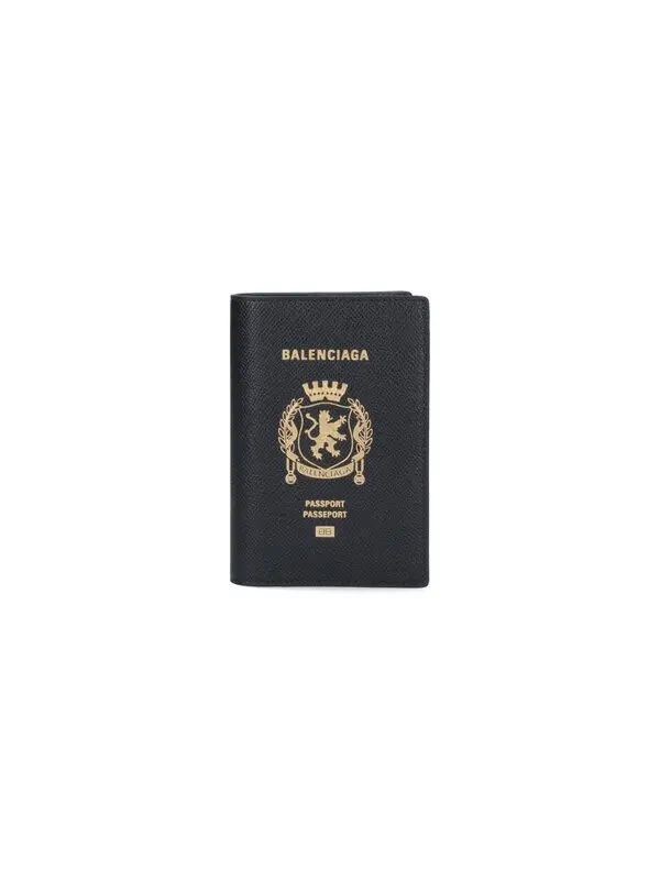 Balenciaga Logo Passport Holder - Black