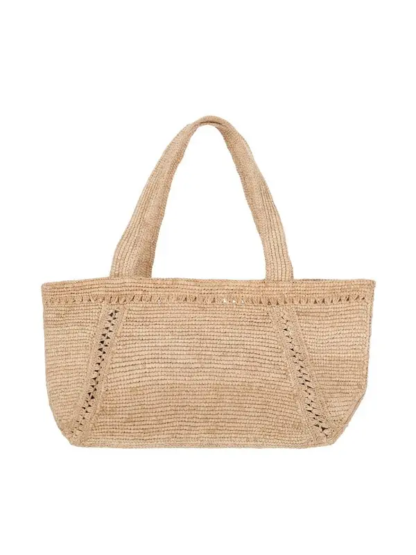 PATOU Large Trapezoid Raffia Tote Bag - Beige