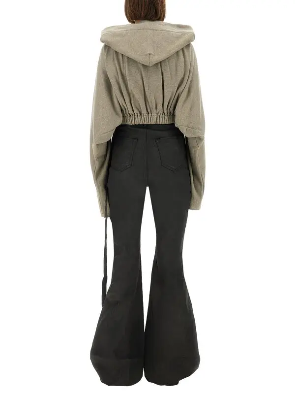 Rick Owens Cropped Hooded Tunic Sweatshirt - Grey