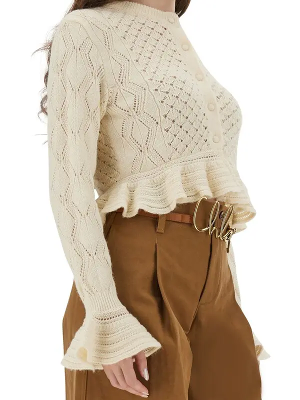 Chloé Crochet Knit Cardigan - Ivory