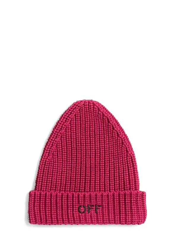 Off-White Ribbed Logo Beanie - Fuchsia