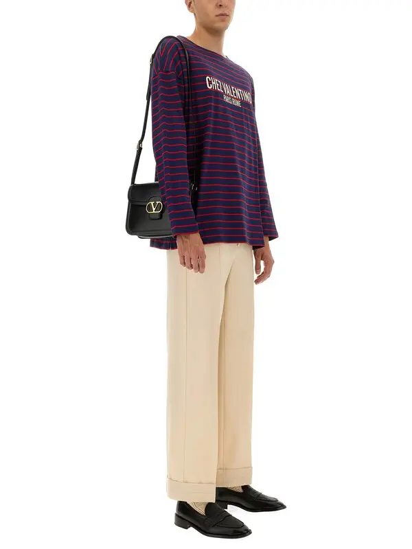 Valentino Garavani Long Sleeve T-shirt With "chez " Print - Blue