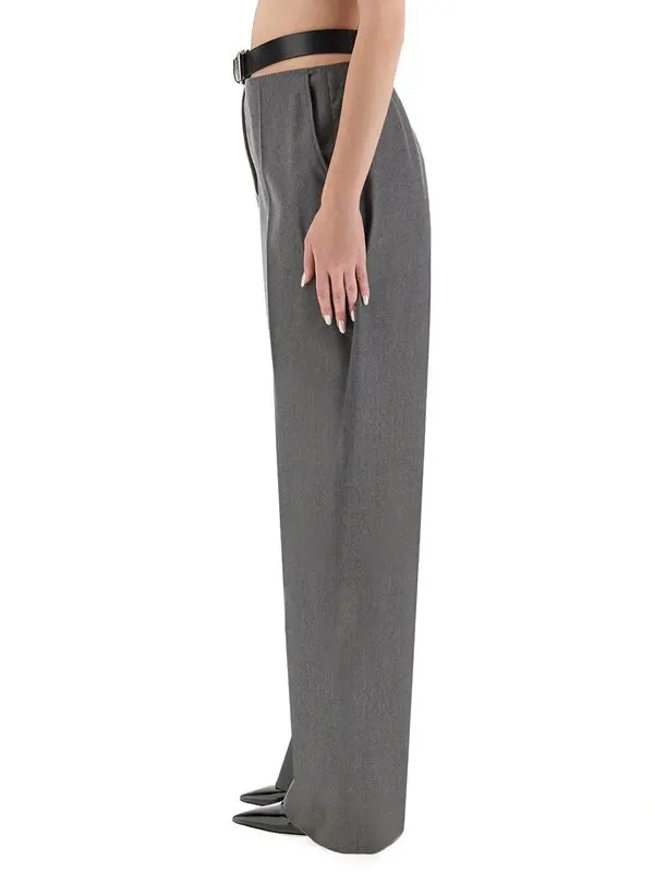 Stella McCartney Flannel Straight Leg Trousers With Belt - Grey