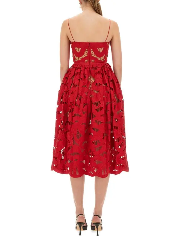 SELF-PORTRAIT Embroidered Midi Dress With Bow - Red