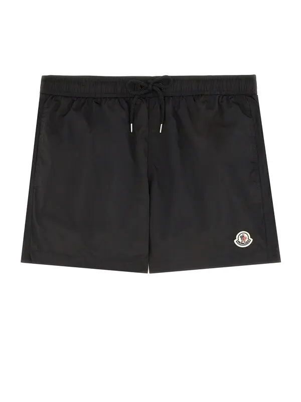 Moncler Swim Shorts With Logo Patch - Black