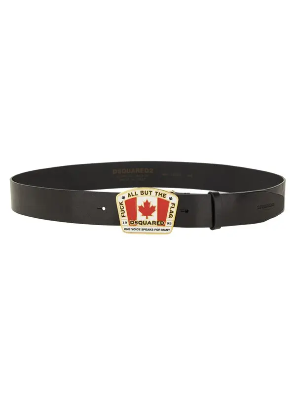 Dsquared2 Canadian Flag License Plate Leather Belt - Black
