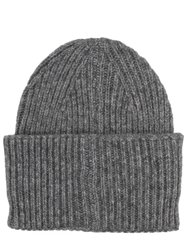 AMISH Ribbed Beanie With Logo - Grey