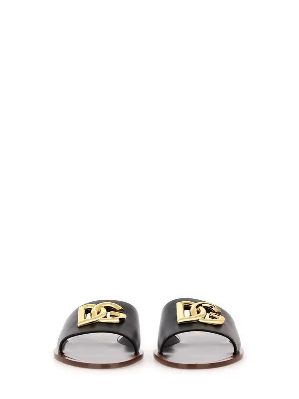 Dolce & Gabbana Leather Slide Sandal - Black