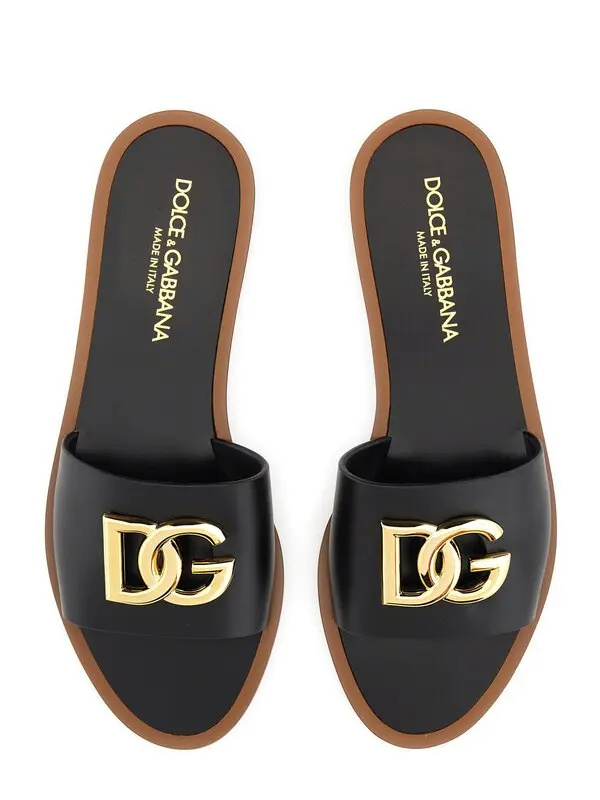 Dolce & Gabbana Leather Slide Sandal - Black