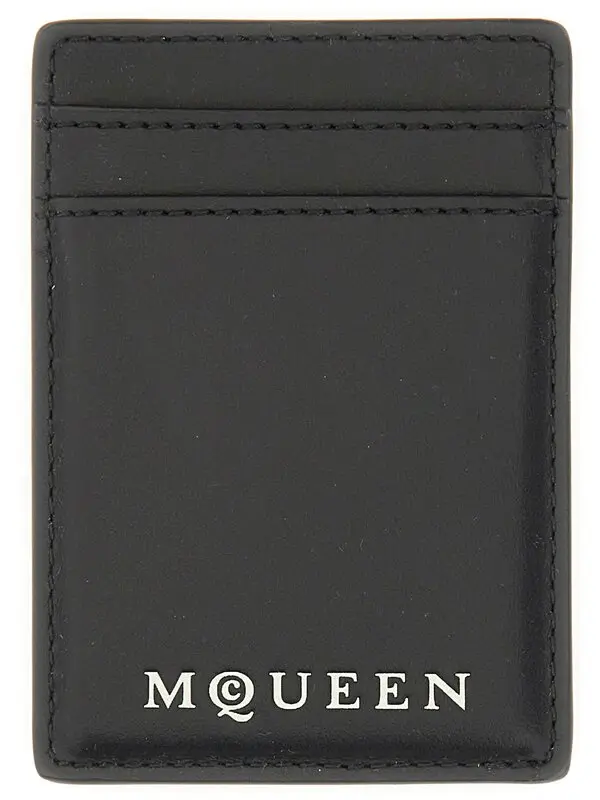 Alexander McQueen Magnetic Card Holder With Logo - Black