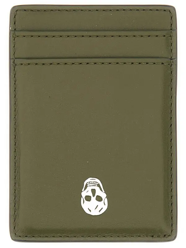 Alexander McQueen Magnetic Card Holder "skull - Brown