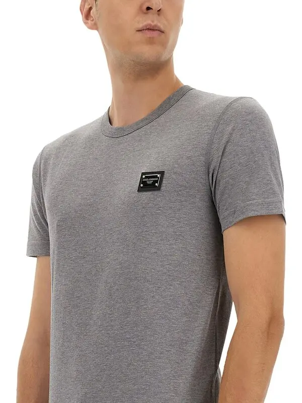 Dolce & Gabbana Cotton T-shirt With Logo Plaque - Grey