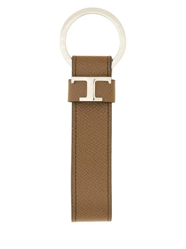 TOD'S T Timeless Leather Keychain - Brown