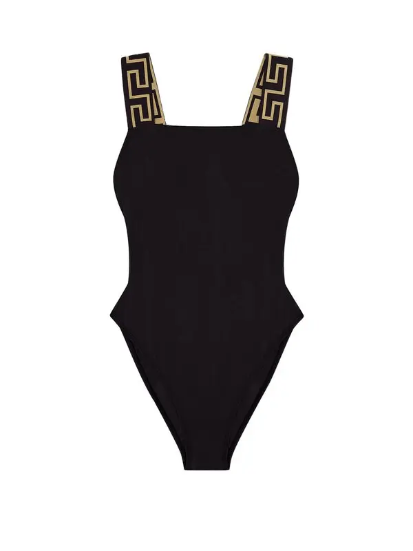 Versace One-piece Swimsuit With Greek Border - Black