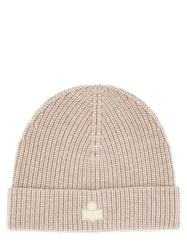 Isabel Marant Wool Beanie With Logo Patch - Beige