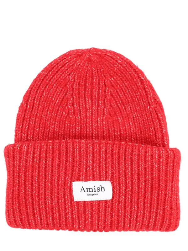 AMISH Ribbed Beanie With Logo - Red