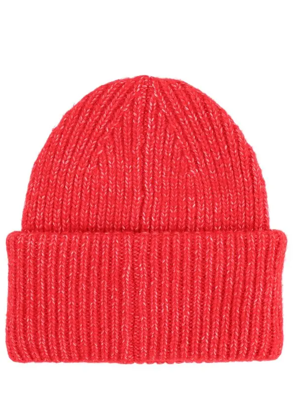 AMISH Ribbed Beanie With Logo - Red