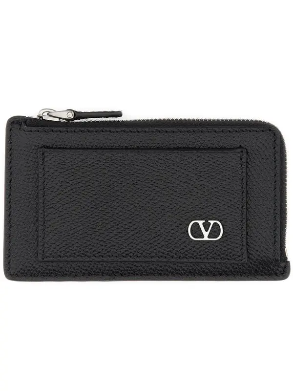 Valentino Garavani Vlogo Signature" Leather Coin Purse - Black