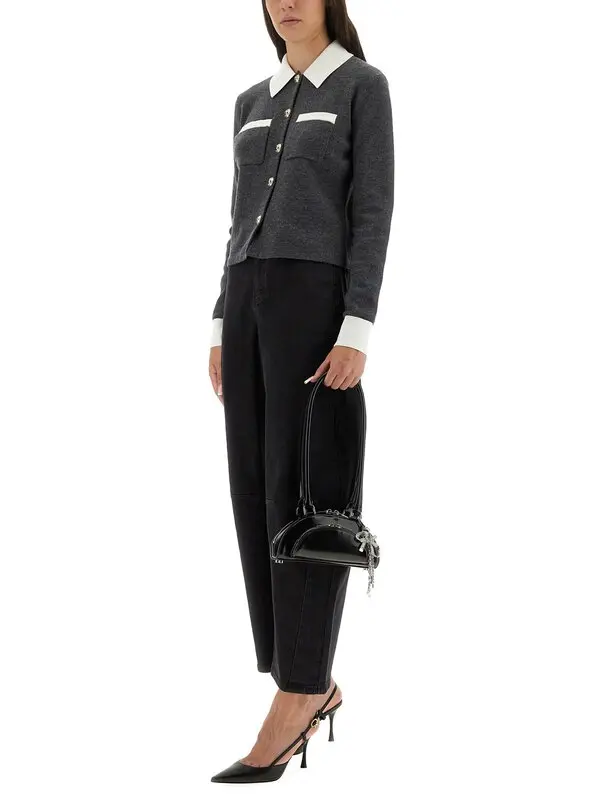 SELF-PORTRAIT Cardigan With Contrasting Collar - Grey
