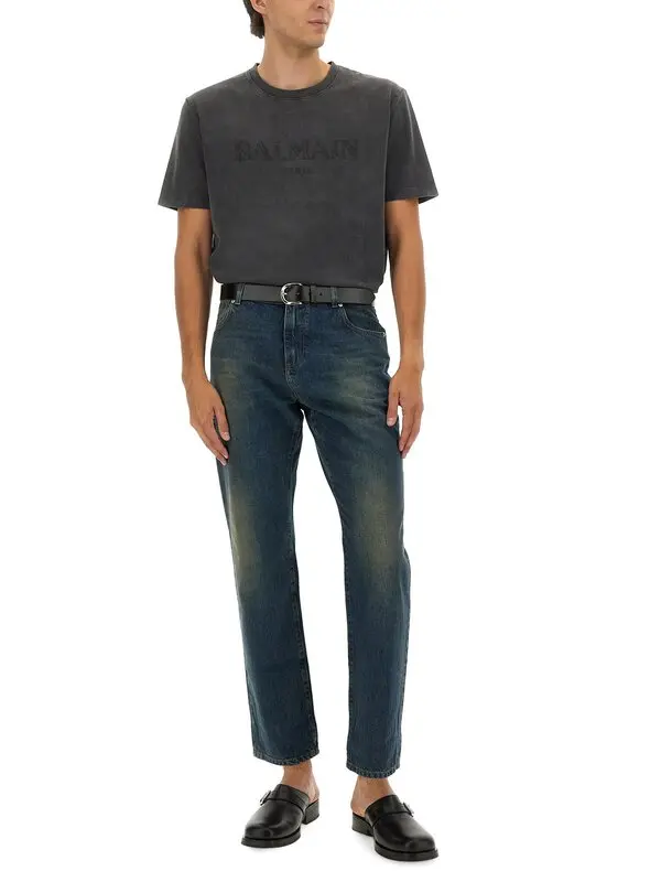 Balmain T-shirt With Logo Embroidery - Grey