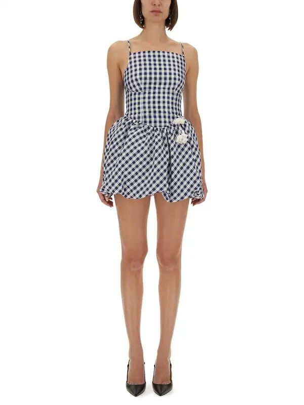 SELF-PORTRAIT Checkered Taffeta Mini Dress - Blue