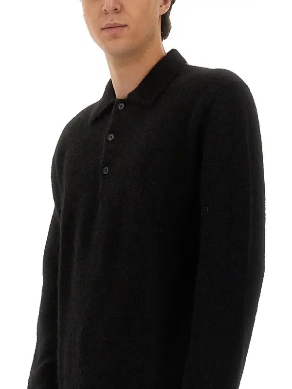 SUNFLOWER Wool Sweater With Polo Collar - Black