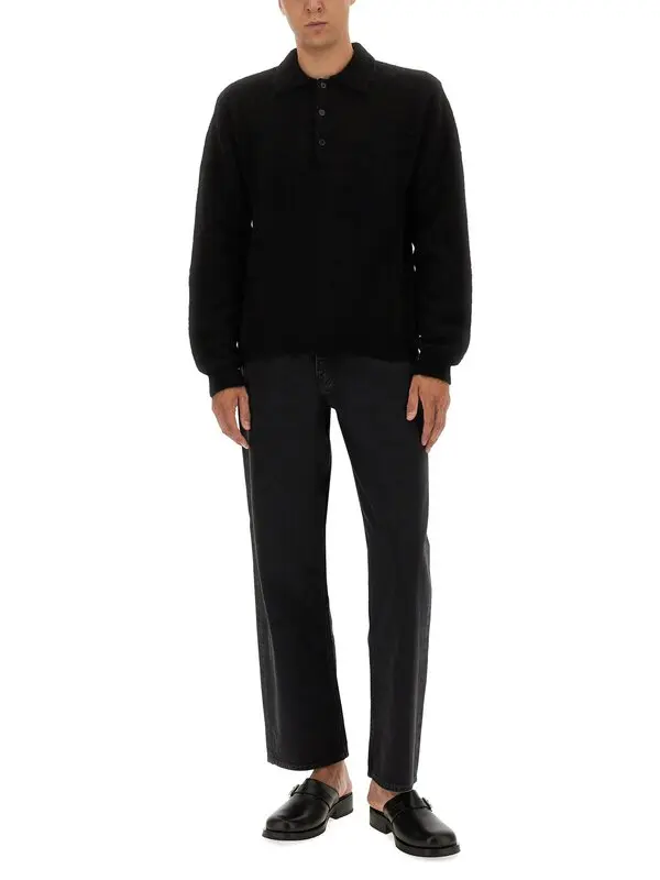 SUNFLOWER Wool Sweater With Polo Collar - Black