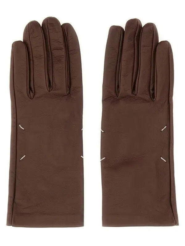 MAISON MARGIELA Leather Gloves - Brown