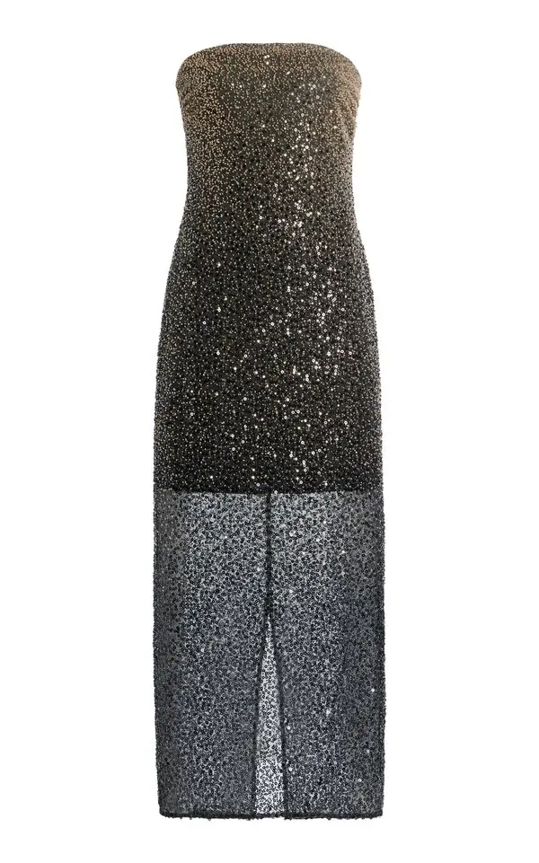 ROTATE BY BIRGER CHRISTENSEN Beaded Strapless Midi Dress - Grey