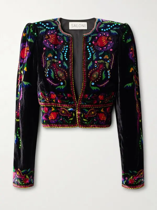 Saloni Vika Cropped Velvet Jacket