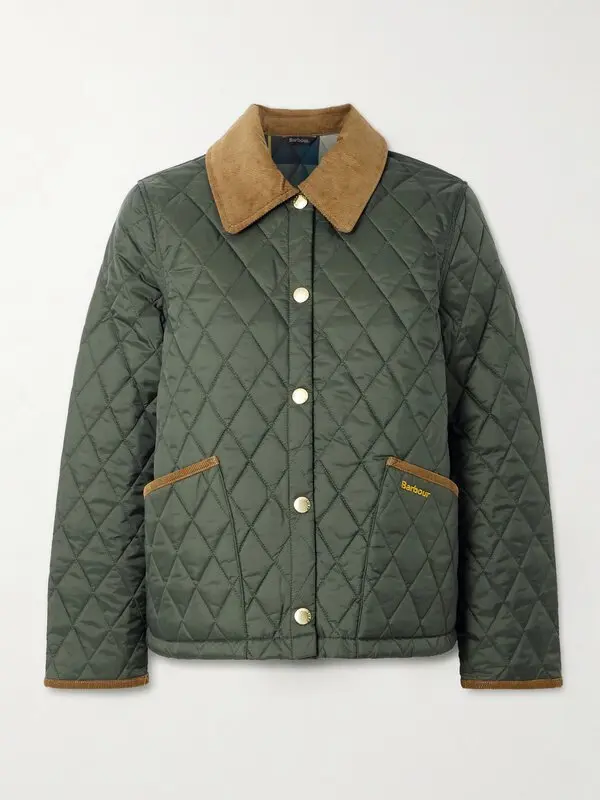 Barbour Liddesdale Corduroy-trimmed Quilted Jacket - Green