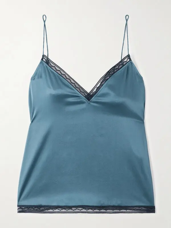 ERES Lace-trimmed Silk-satin Tank Top - Blue