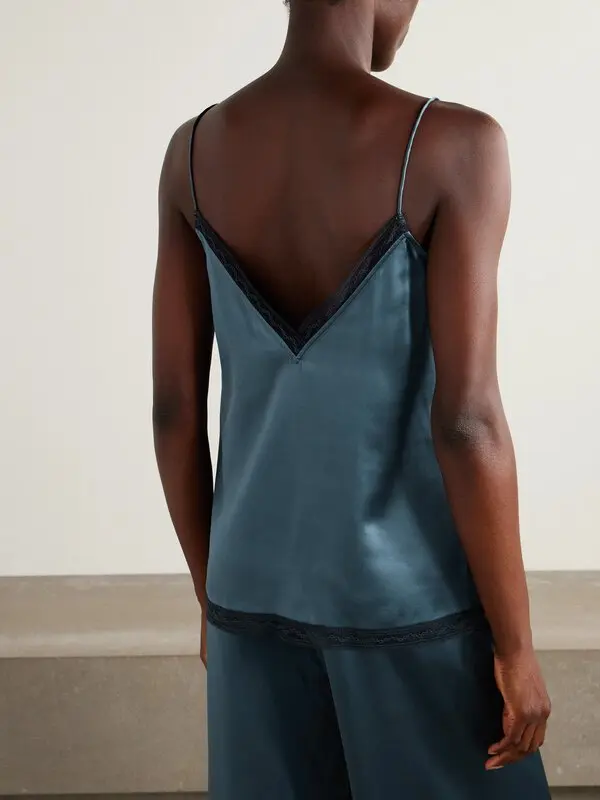 ERES Lace-trimmed Silk-satin Tank Top - Blue